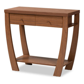 Modern Contemporary Walnut Brown Finished Wood 2-Drawer Console Table ...