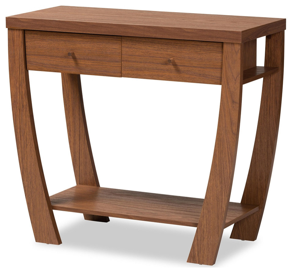 Modern Contemporary Walnut Brown Finished Wood 2-Drawer Console Table ...