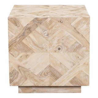 20" Tan Solid Wood Square End Table - Farmhouse - Side Tables And End ...