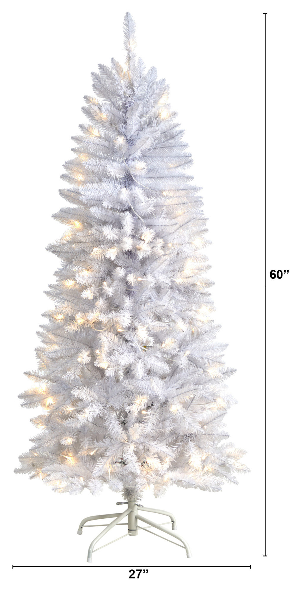 5' Slim White Faux Xmas Tree W/150 Warm White LED Lights & 491 Bendable ...