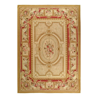 Beige Color Fine Hand Knotted Abusson Rug 10'x14'2'' - Victorian - Area ...