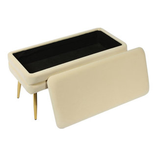 Ziva Cream Velvet Storage Bench - Contemporary - Accent And Storage ...