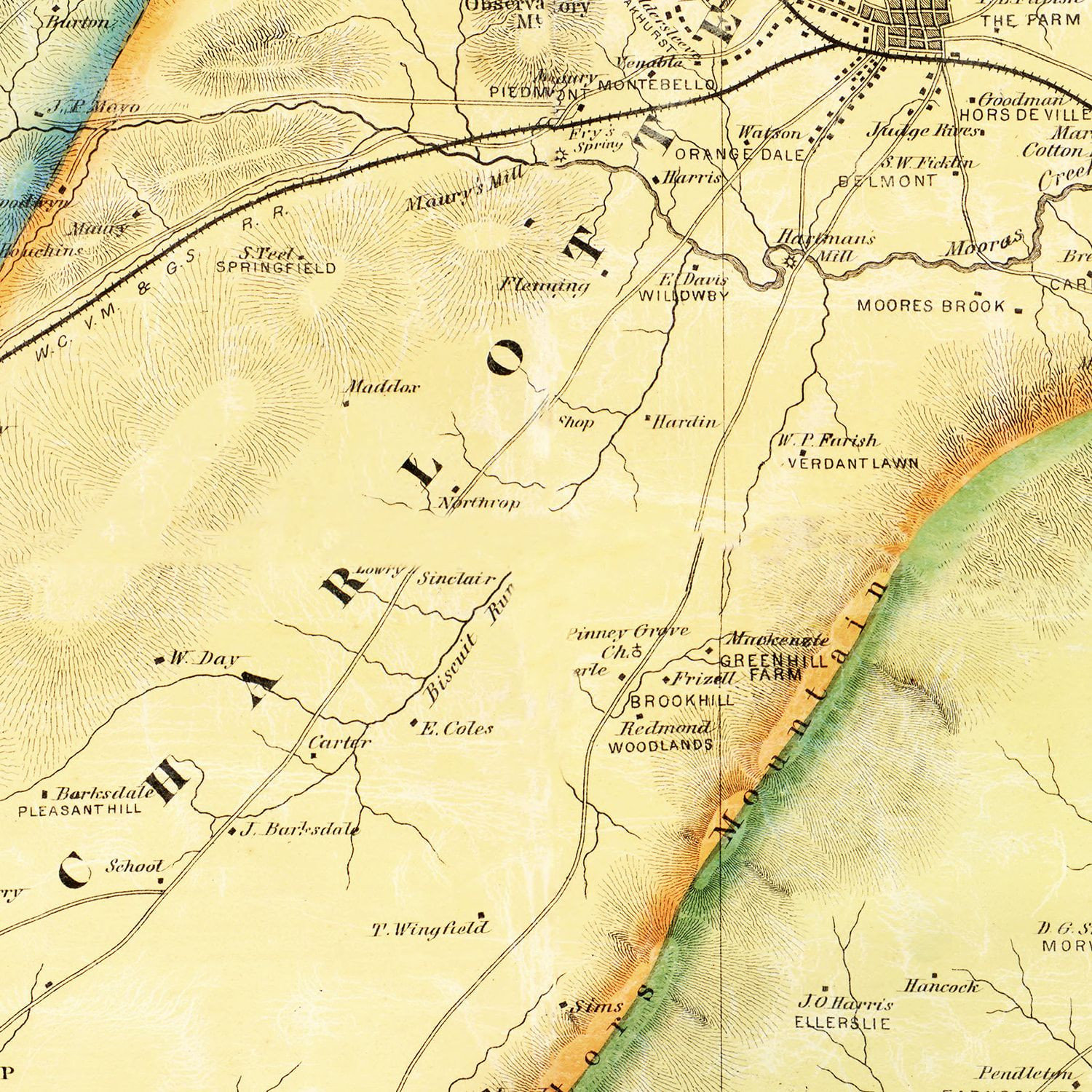 Albemarle County Map Framed Art 1875, Vintage Virginia Wall Decor ...