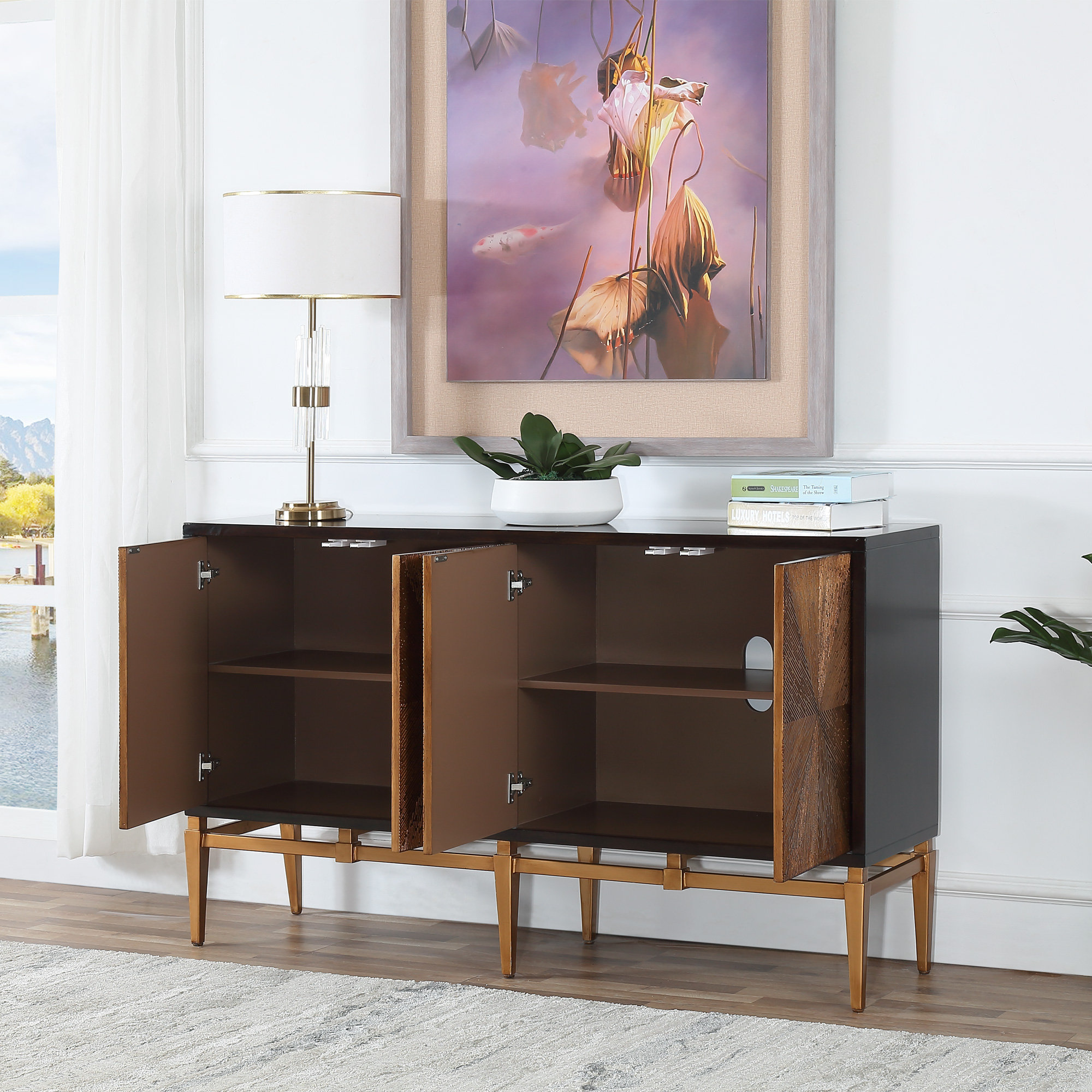 Labardi Brown with Antique Gold Accents Wood Sideboard - Contemporary ...