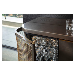 Custom Curved Bar Cabinet with Mesh Panels - Modern - Home Bar ...