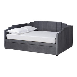 Gulliver Grey Velvet Fabric Upholstered 2-Drawer Daybed - Transitional ...