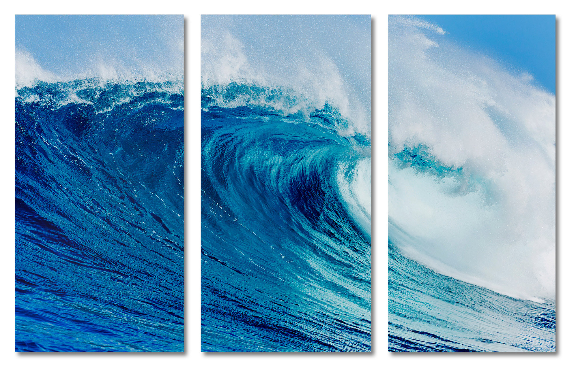 Blue Ocean Wave Canvas Print, 3 Panel Split, Triptych Wall Art, 90x60 ...
