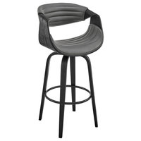 30 Grey Faux Leather and Black Wood Retro Chic Bar Stool - Transitional - Bar Stools And Counter ...