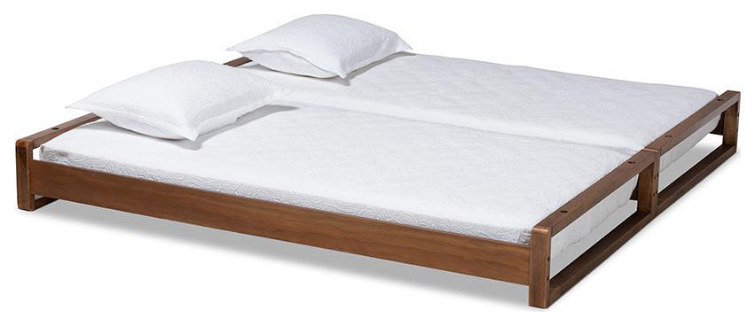 Walnut Finished Wood Expandable Twin Size to King Size Bed Frame ...