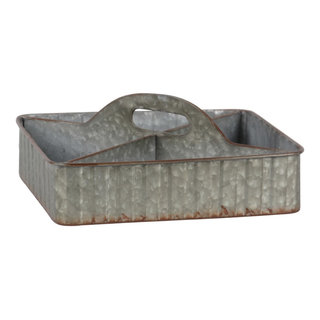 Metal Square Tray with 4 Slots and Cutout Handle, Galvanized Gray ...