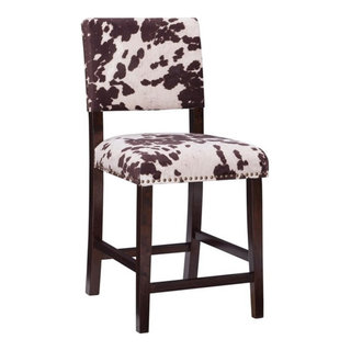 Linon Corey 24" Wood Cow Print Counter Stool in Brown, 24 ...