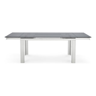 Modern Enzo 94 Inch Expandable Smoked Glass Dining Table Set with 10 ...