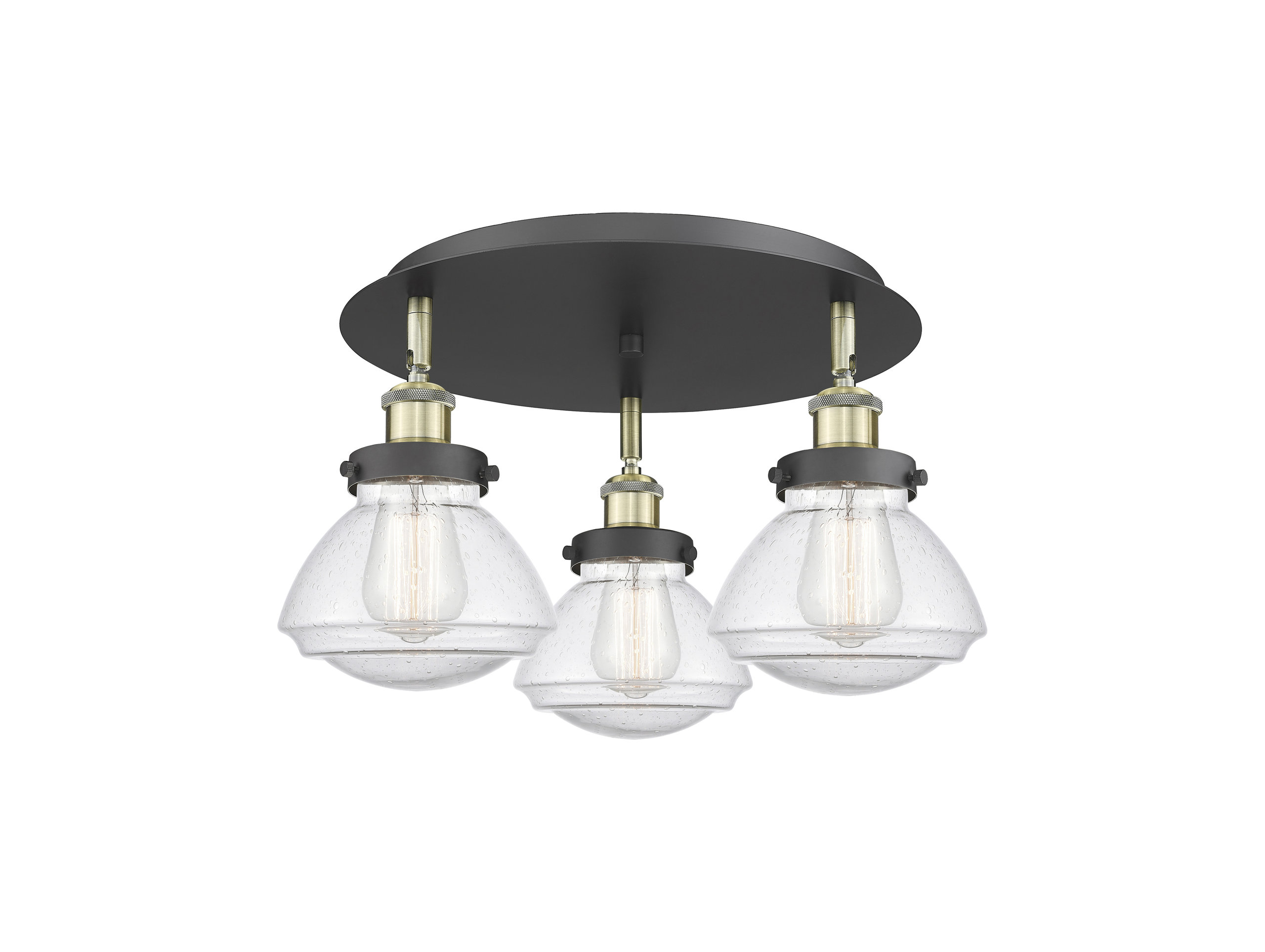 Olean-3 Light 18" Flush Mount-Black Antique Brass, Seedy Glass Shade ...
