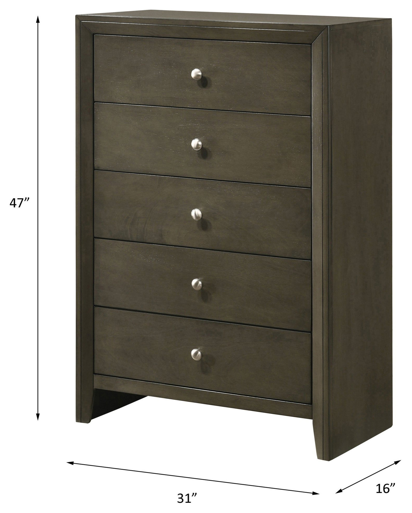 Vertical Dresser, Wooden Frame With Beveled Accents & 5 Large Drawers ...
