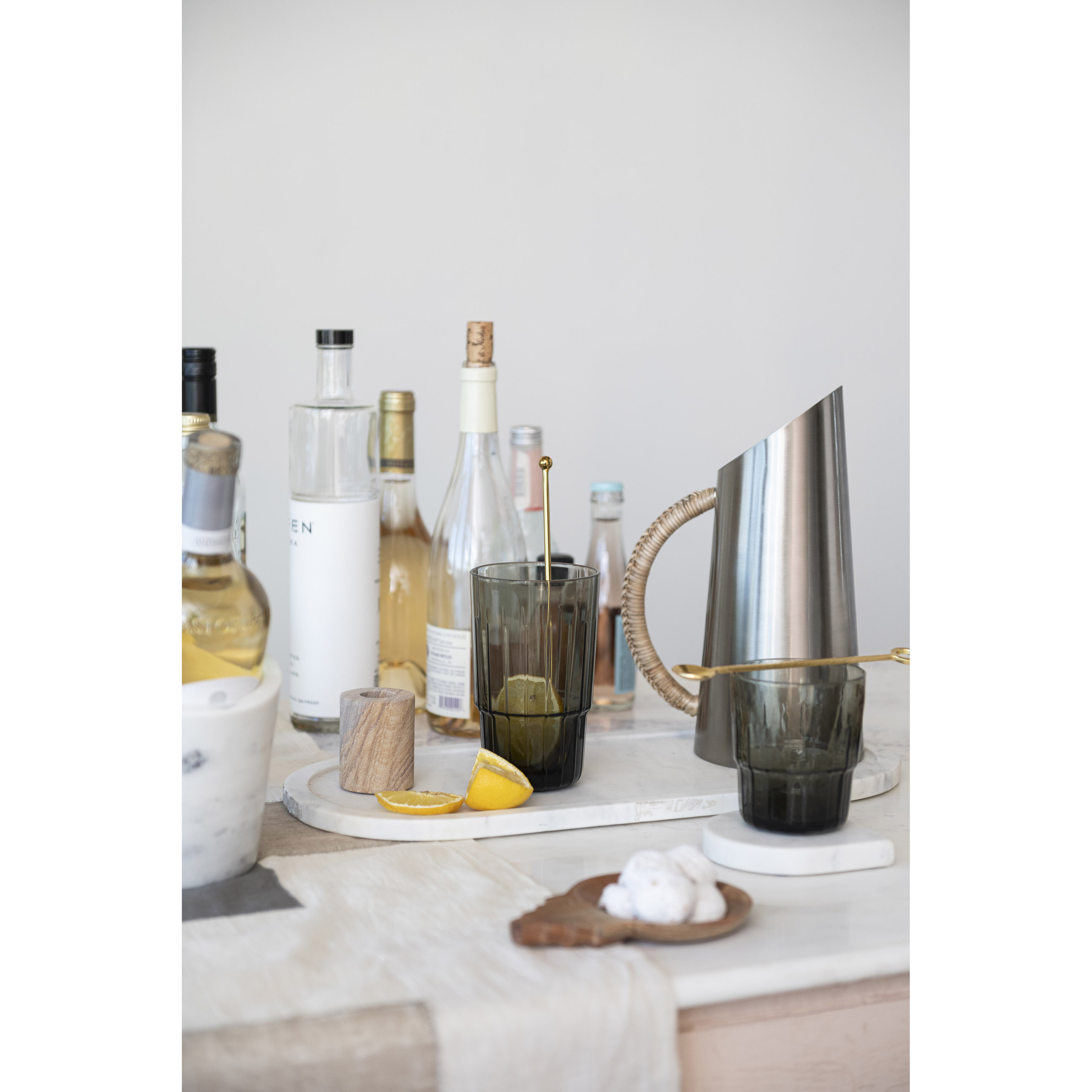 Modern Boho Angled Stainless Steel Pitcher with Rattan Wrapped Handle ...