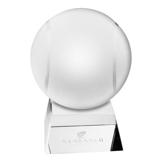 Crystal Paperweight with Etched Tennis Ball Ornament & Trapezoid Base ...