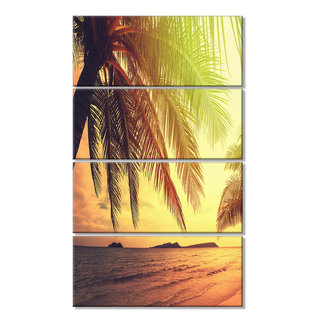 Tropical Beach with Green Palm, Large Seashore Canvas Print, 28"x48", 4 ...