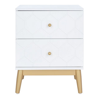 Safavieh Kit 2 Drawer Patterned Night Stand, White/Gold, #N/A ...