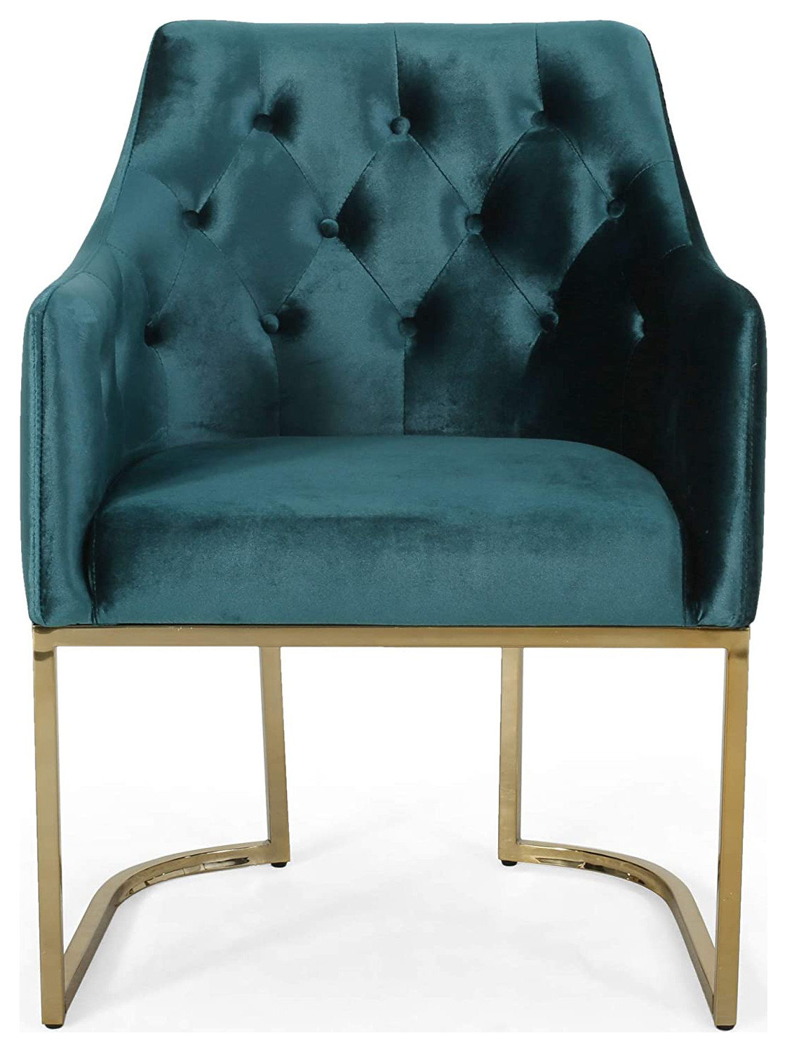 Modern Teal Tufted Glam Accent Chair with Velvet Cushions and U-Shaped ...