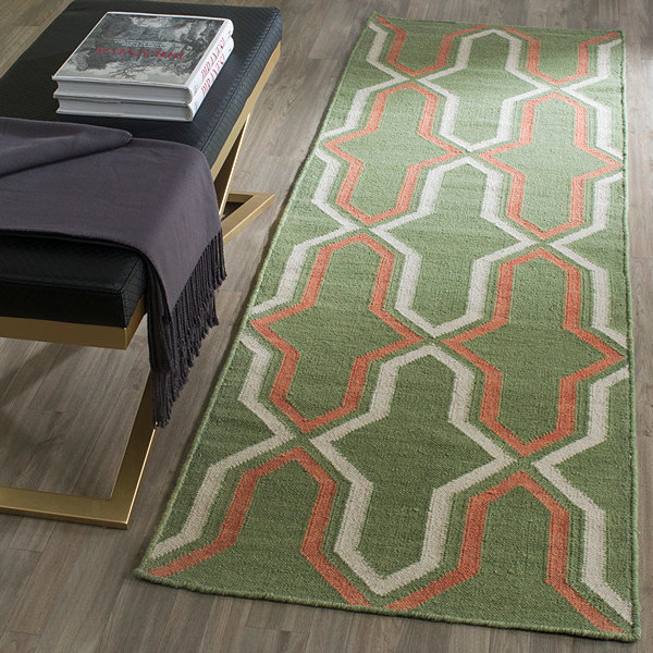 Safavieh Dhurries Dhu559C Green, Rust Area Rug, 9'0" x 12'0 ...