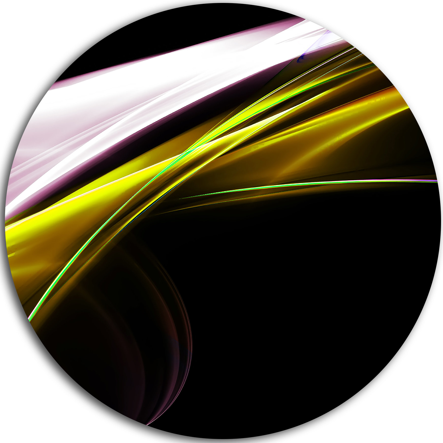 Fractal Lines Golden White, Abstract Large Disc Metal Wall Art, Disc of ...