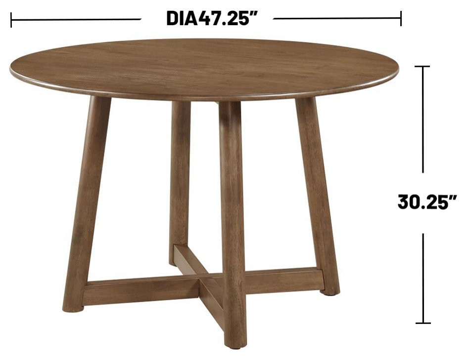 Round Wooden Dining Table With Interlocking Open Leg, Light Walnut ...