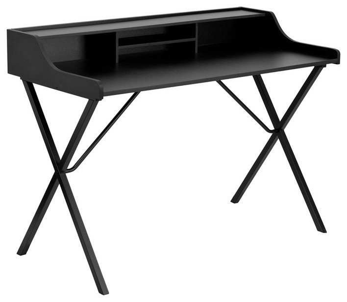 Black Computer Desk with Top Shelf - Industrial - Desks And Hutches ...