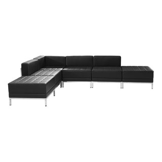 Black Leather Sectional Configuration, 6 Pieces - Transitional - Living ...
