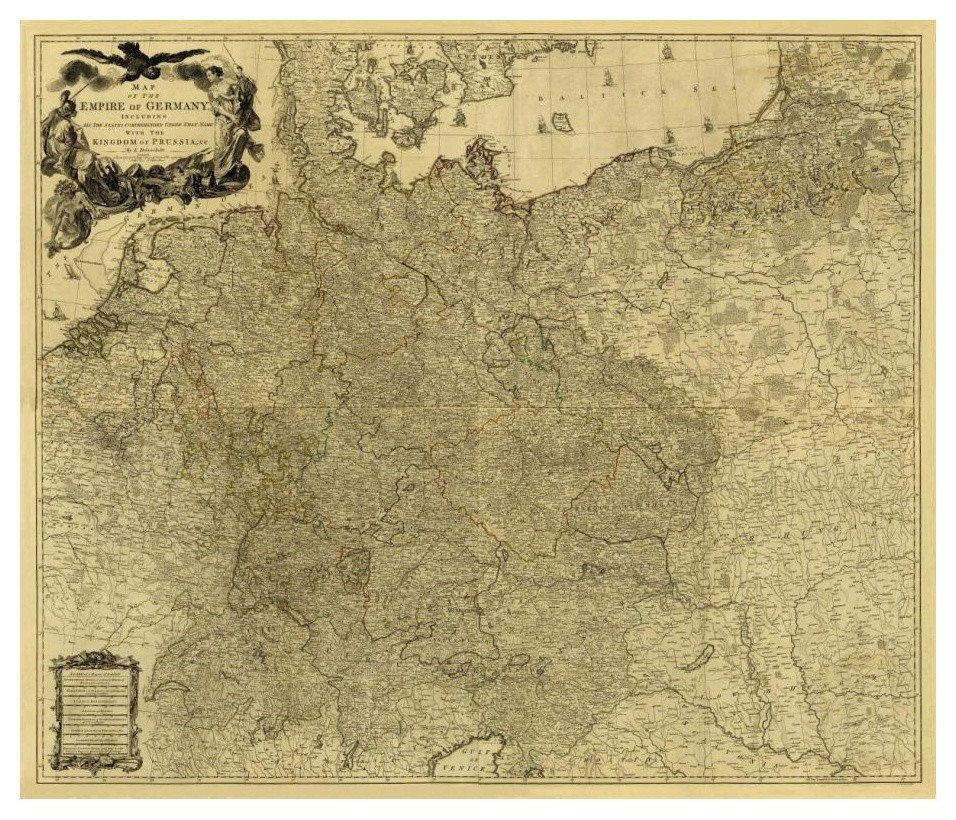 "Map of the Empire of Germany, 1790 - Tea Stained" Paper Art, 24"x21 ...