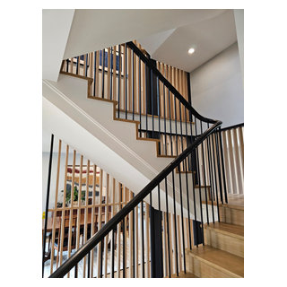 115_Stunning Continuous Rail System on 3 Story Floating Stairs ...