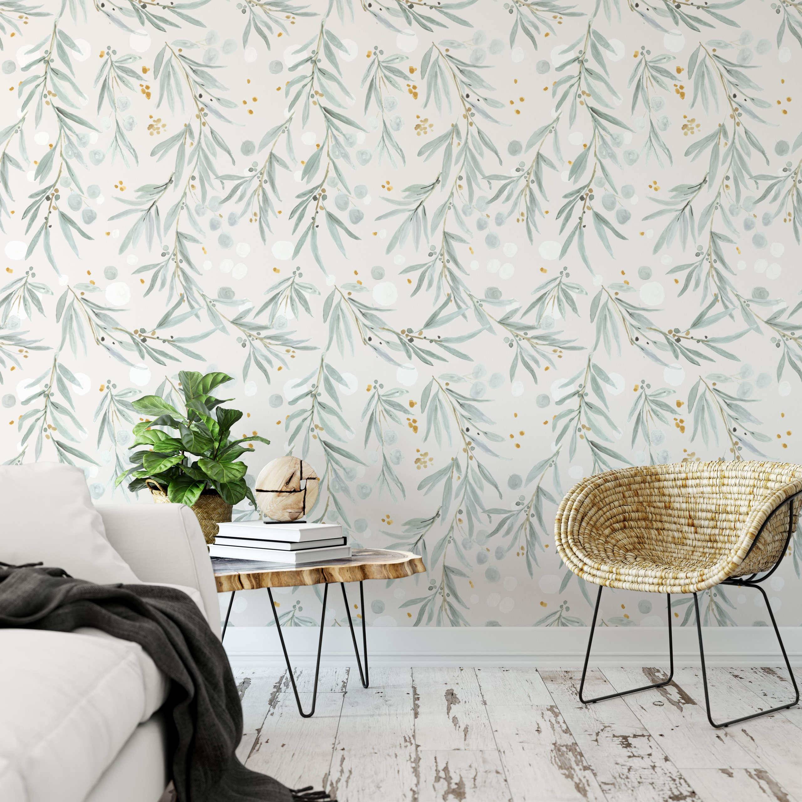 Wispy Leaves Gray Wallpaper, Sample 12"x8" - Contemporary - Wallpaper ...