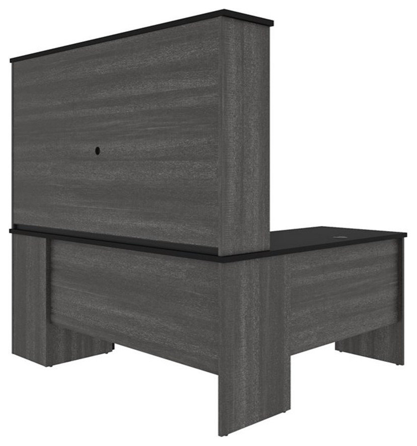 Bestar Norma L Shaped Computer Desk with Hutch in Black and Bark Gray ...