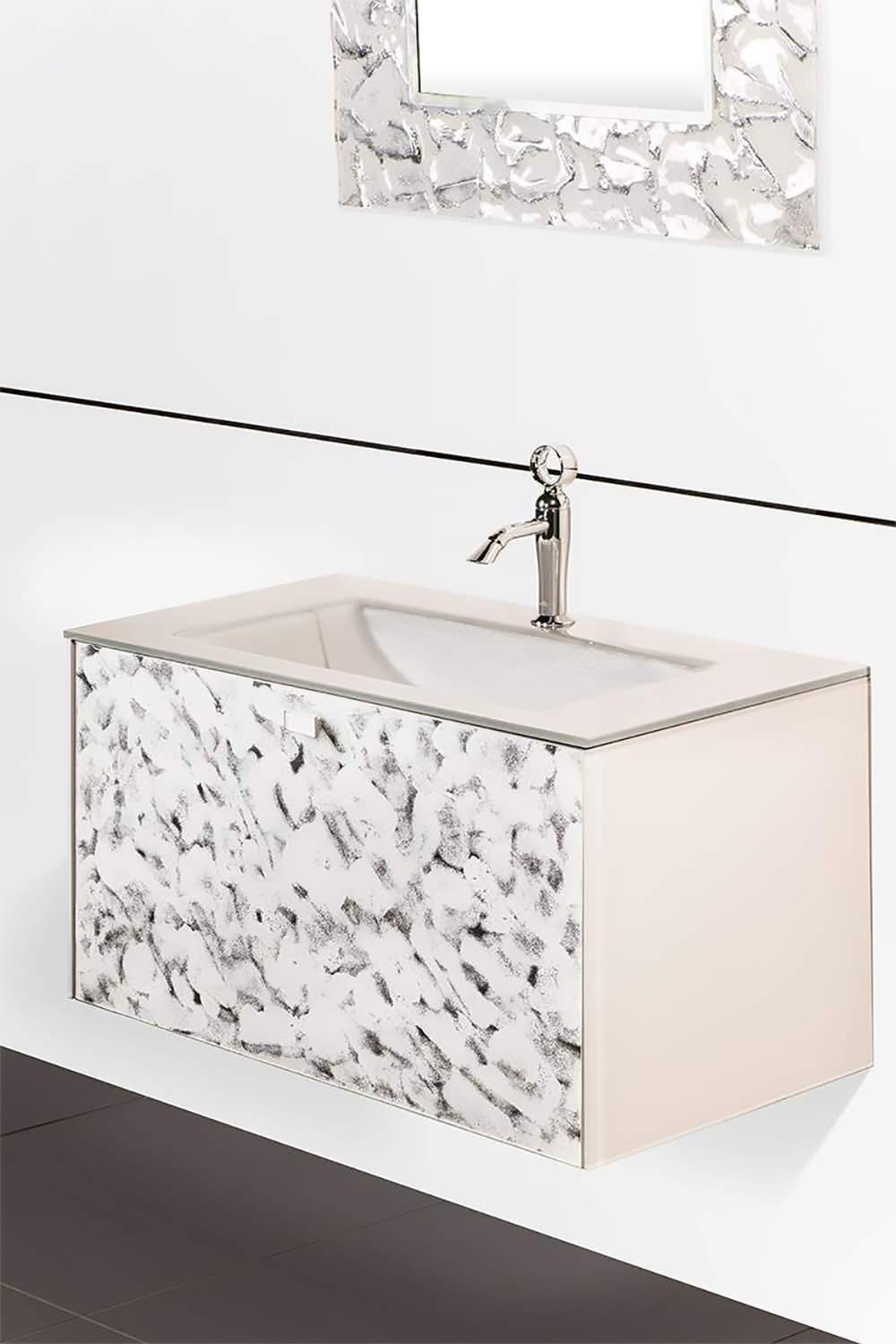 Sila Luxury Murano Glass Drop-In Single Bathroom Vanity 32", White ...