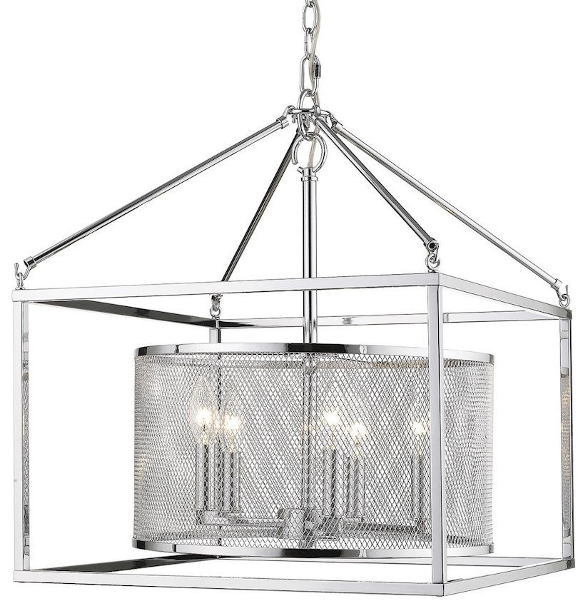 Golden Lighting London 5-Light Pendant, chrome outer cage), Chrome ...