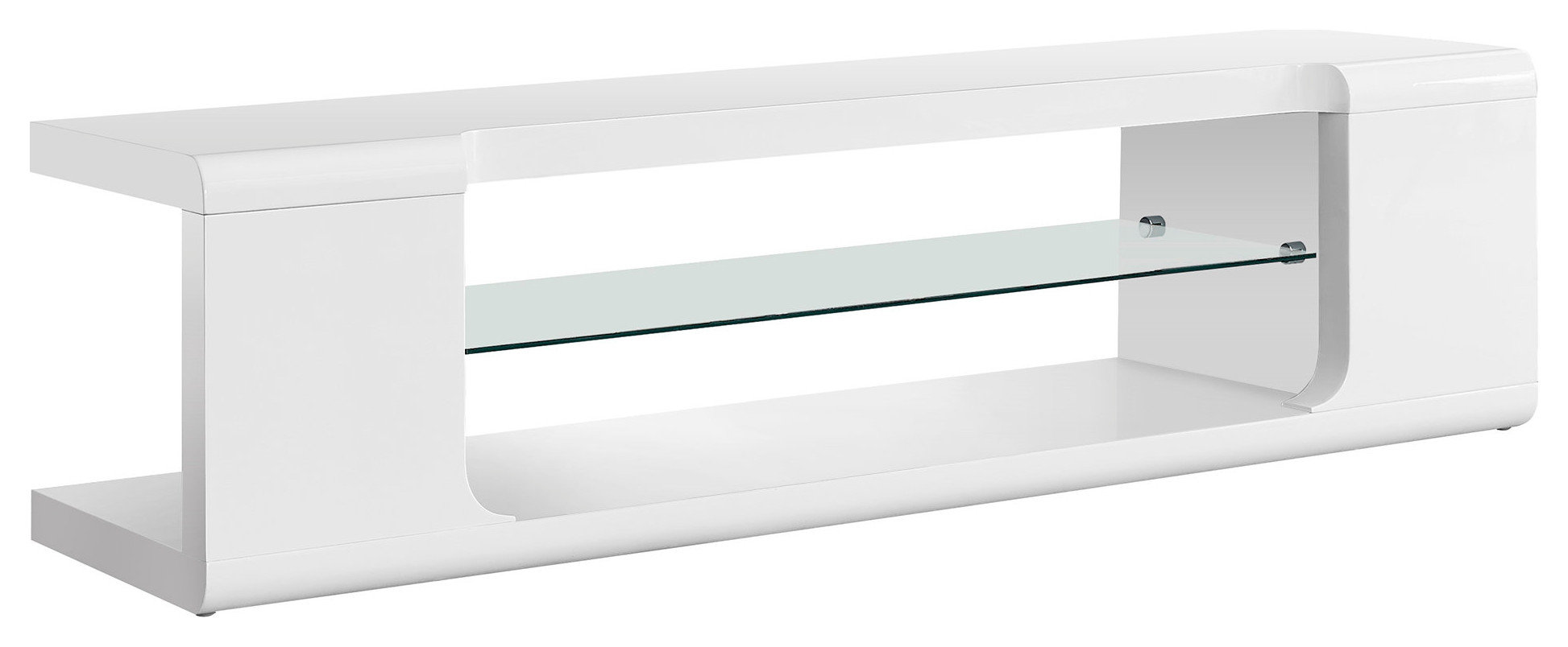 Tv Console, High Glossy With Tempered Glass, White, 60"L - Contemporary ...