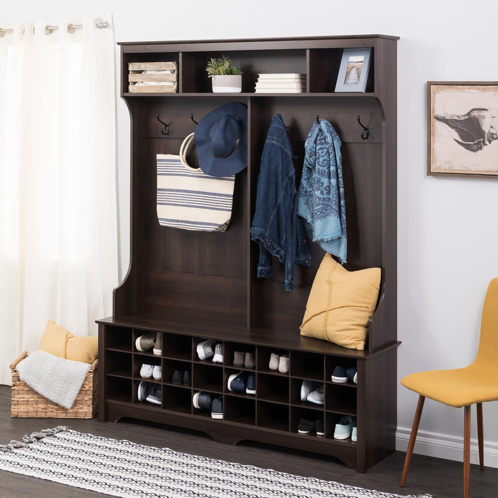 60 Wide Hall Tree with 24 Shoe Cubbies, Espresso - Contemporary - Mops ...