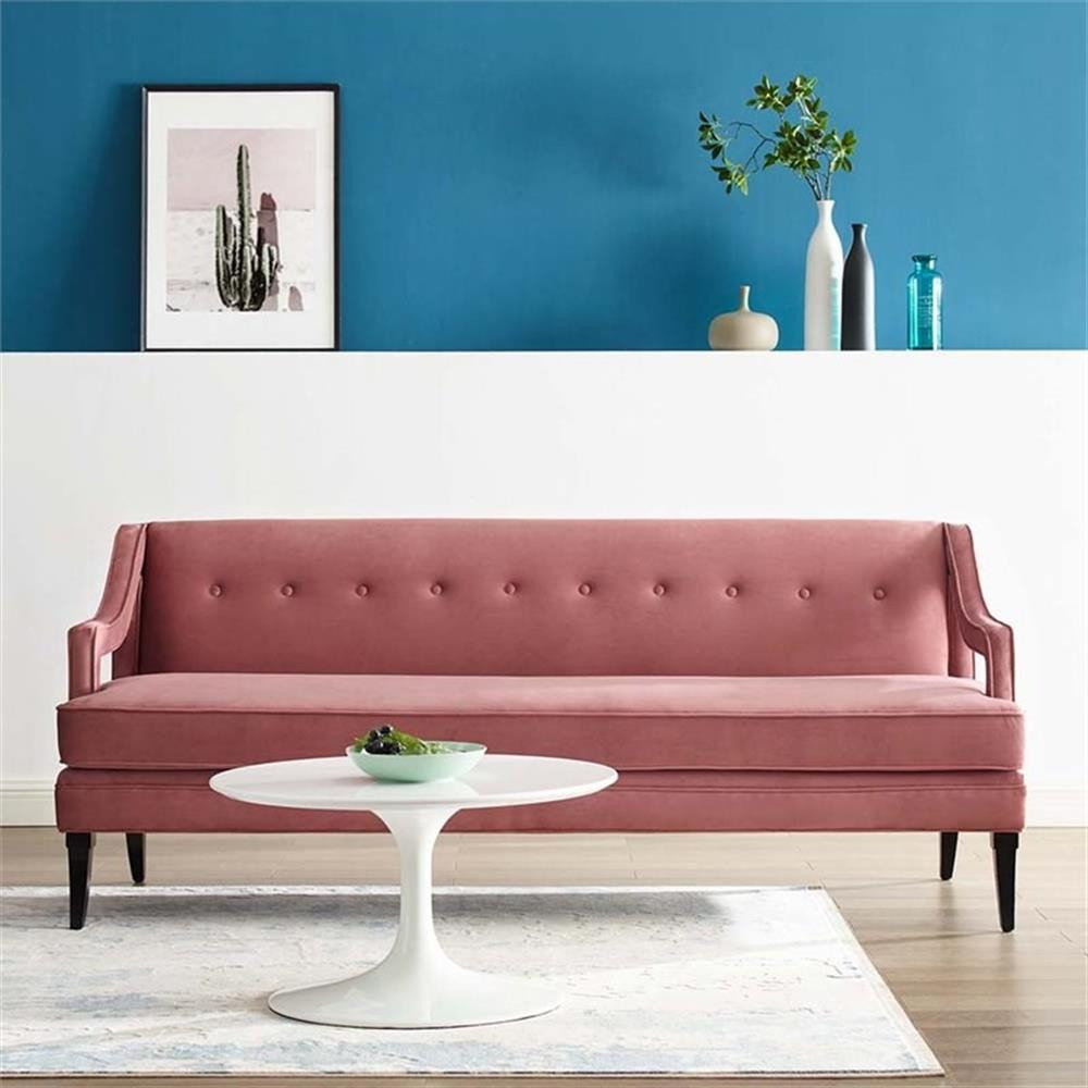 Modway Concur Tufted Performance Velvet Sofa in Dusty Rose & Black ...