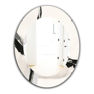 Designart Abstract Neutral I Modern Frameless Oval Or Round Wall Mirror ...