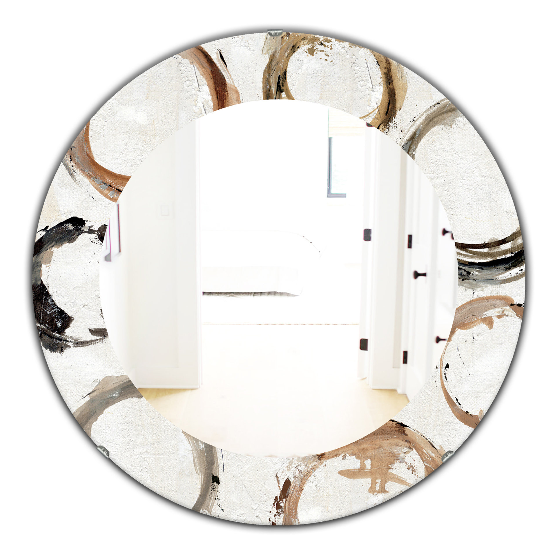 Geometric Circle Natural Balance I Frameless Round Wall Mirror, 32x32 ...