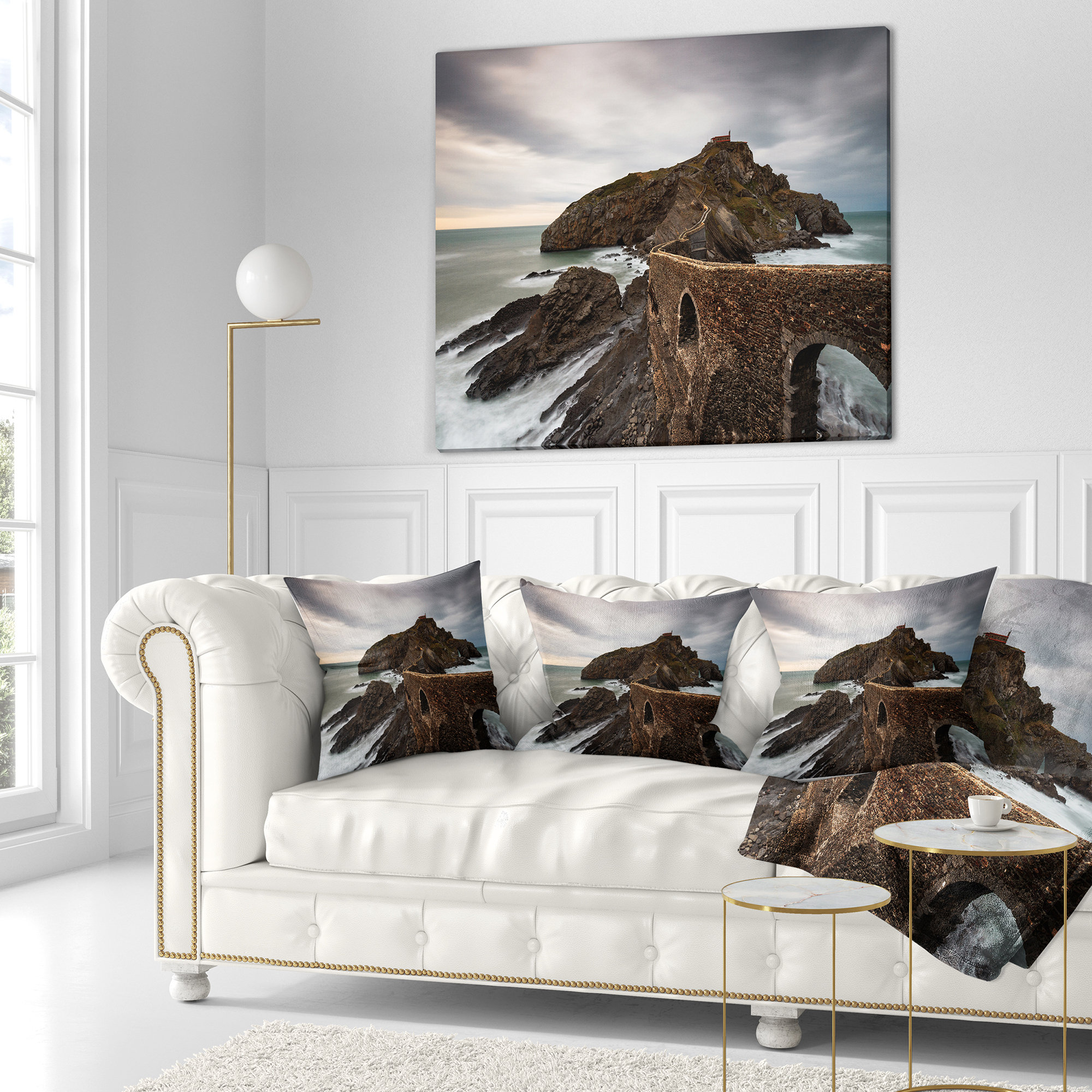 Cape and Chapel in Spanish Beach Seashore Photo Throw Pillow, 16"x16 ...