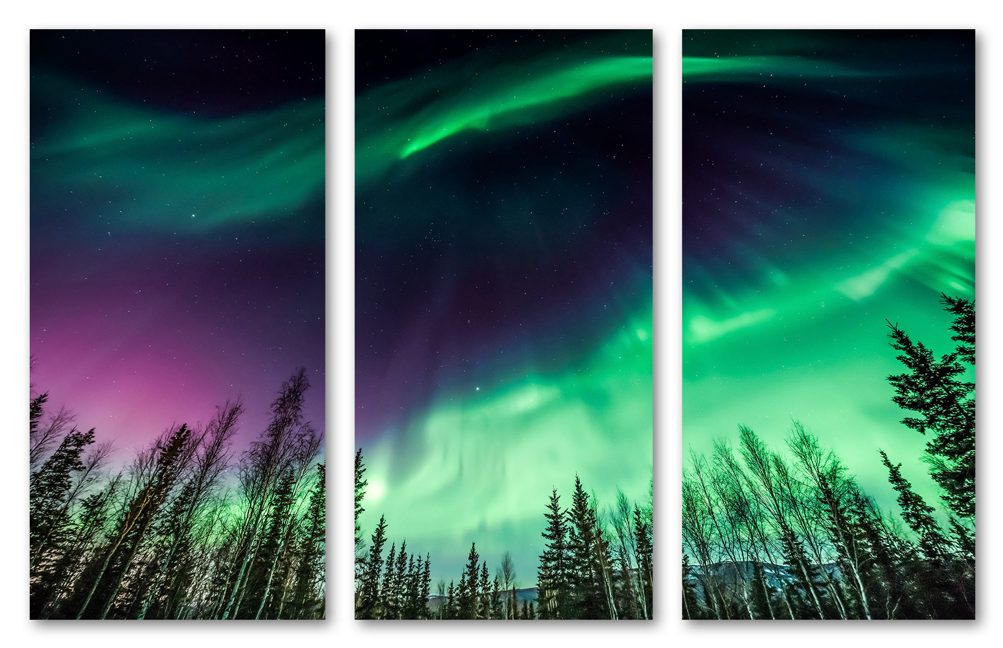 Aurora Borealis, Northern Lights, 3-Panel Canvas Print Wall Art, 45"x30 ...