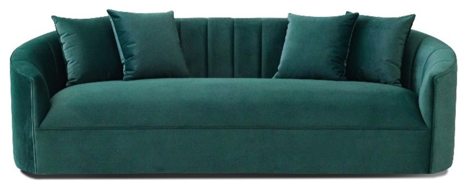Kont Mid Century Modern Japandi Style Tight Back Velvet Couch in Green ...