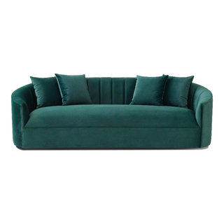 Kont Mid Century Modern Japandi Style Tight Back Velvet Couch in Green ...
