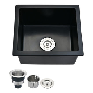 18"Lx16" W Quartz Bar Sink with Basket Strainer Matte Black ...