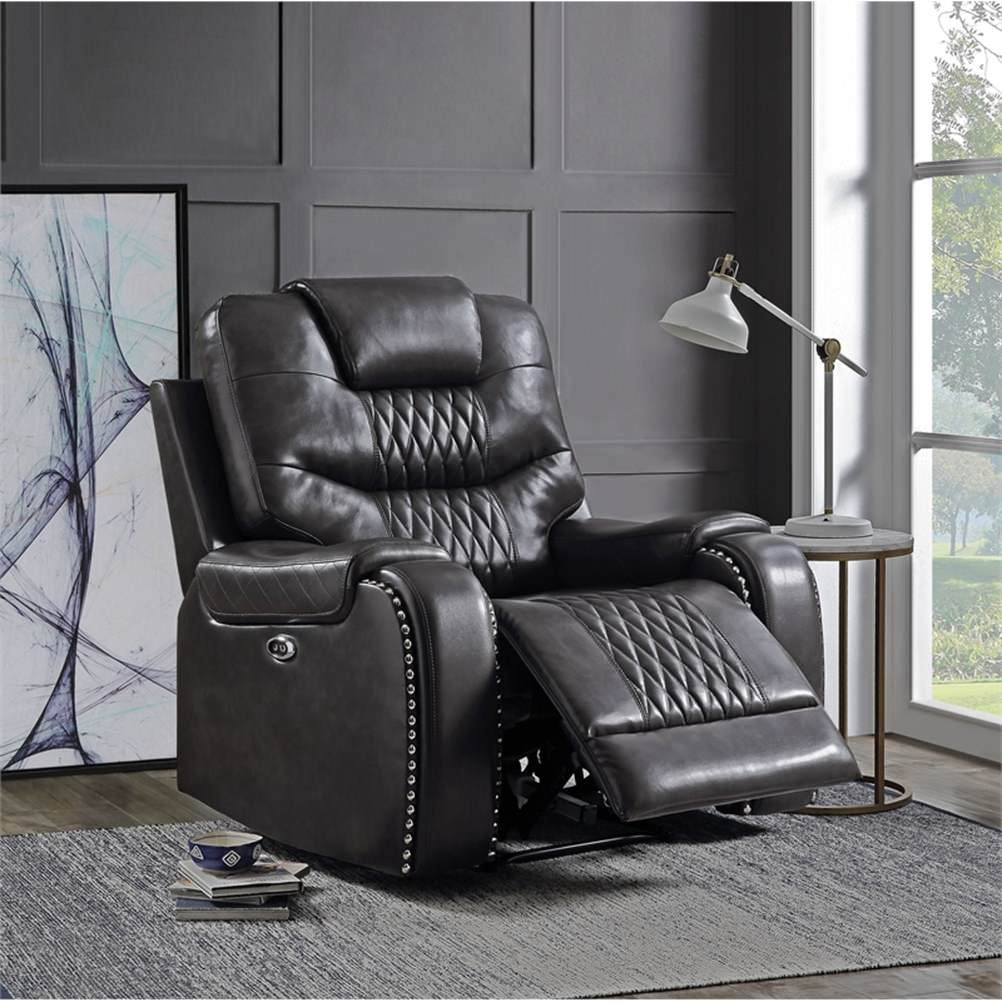 ACME Braylon Faux Leather Tufted Power Motion Recliner in Magnetite ...