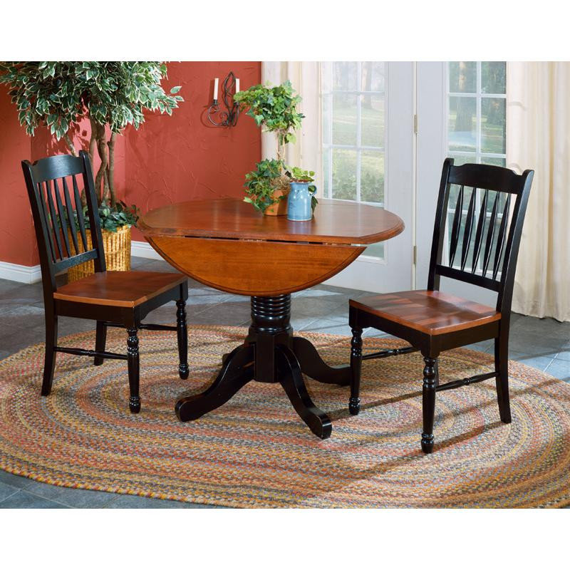 Oak-Black Round Double Drop-Leaf Dining Table, Belen Kox - Traditional ...