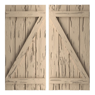 Rustic 4 Board Spaced B-N-B Faux Wood Shutters, 23.5x82" - Rustic ...