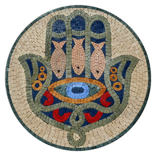 Hamsa Hand Jewish Mosaic Design, 36" x 36" - Beach Style - Tile Murals ...