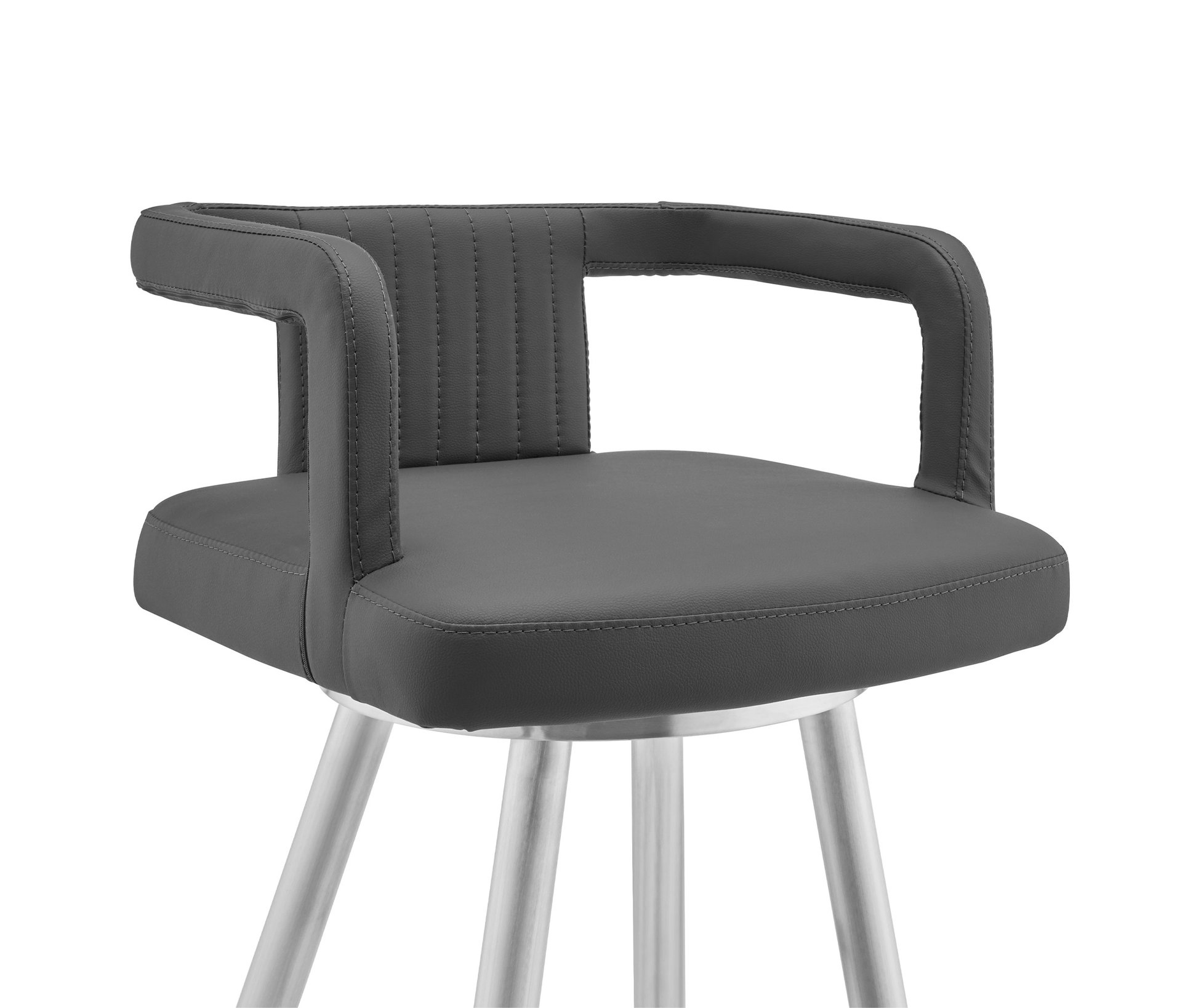 Benzara BM246031 26" Gray Leather and Brushed Stainless Steel Swivel Bar Stool - Midcentury ...