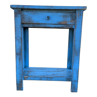 Small Accent Table With Drawer, Blue - Farmhouse - Side Tables And End ...